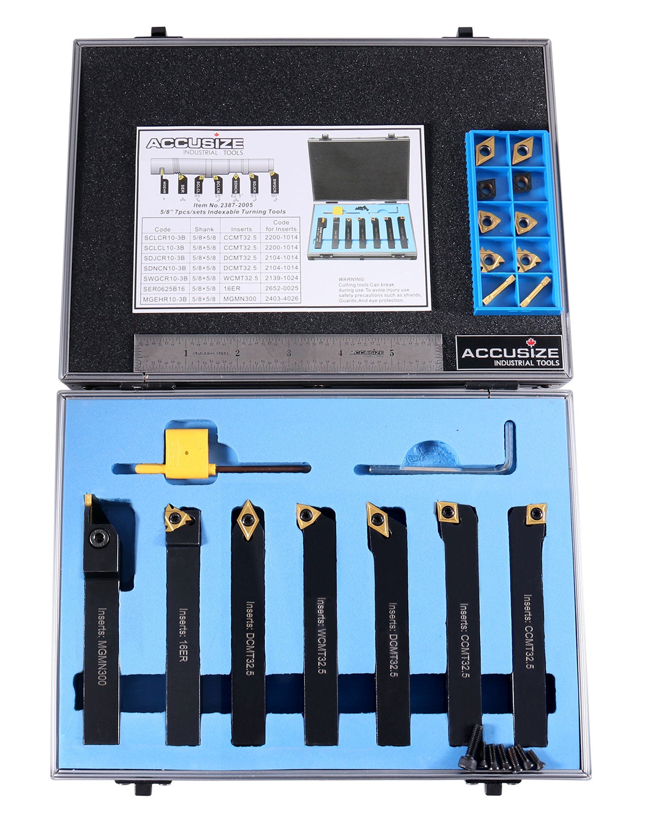 7 pc Lathe Toolset Indexable Carbide Turning Tools w/ Extra Inserts