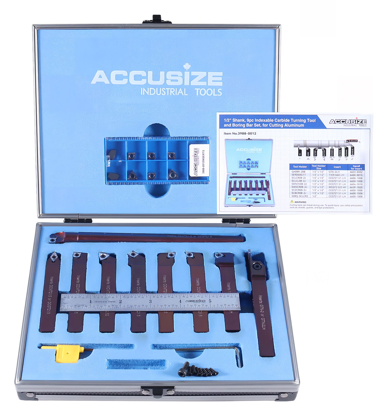 1/2" 9 Pieces/Set, Indexable Carbide Turning Tools and Boring Bar, for