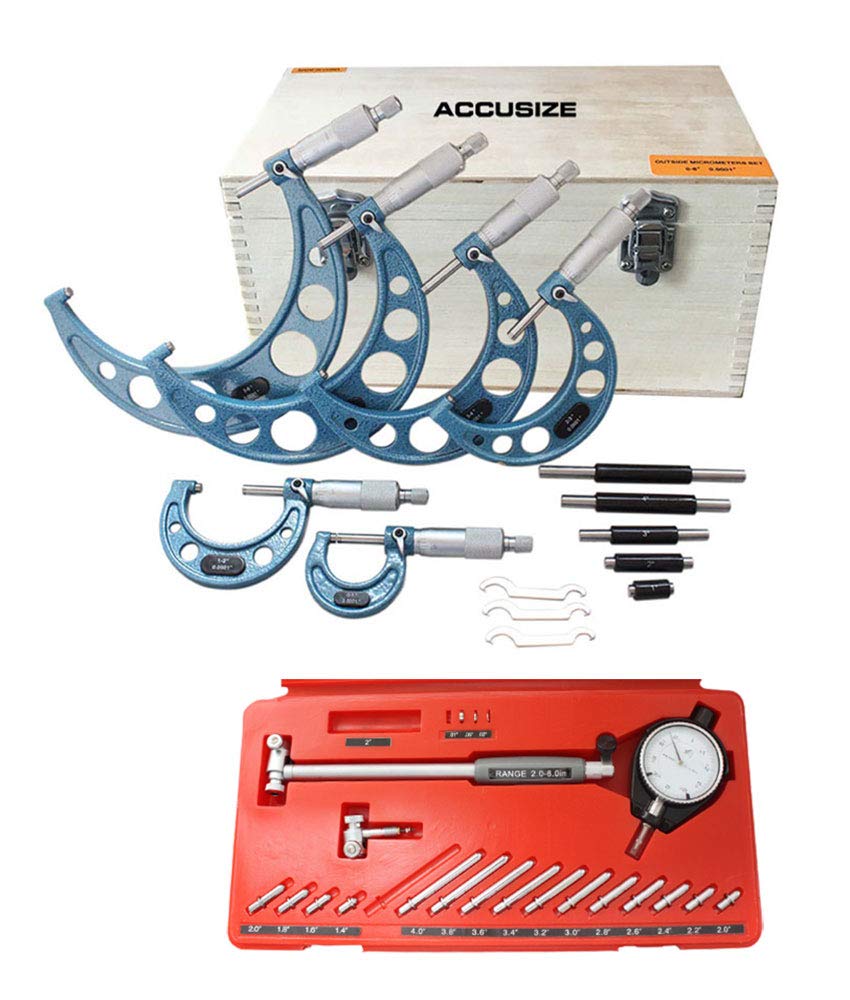 0-6" 6 Ultra-Precision M-Type Outside Micrometers plus 1 pc Dial Bore