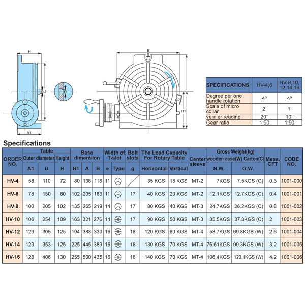 Vertex HV-8 Horizontal/Vertical Rotary Table, 1001-002