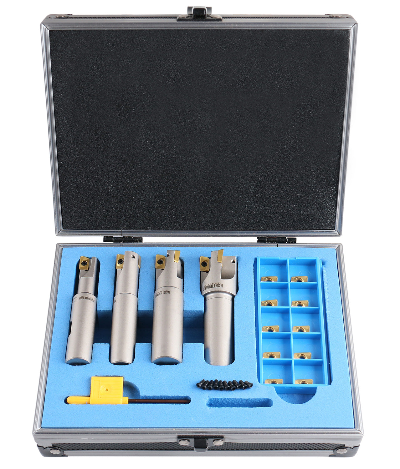 4 pc/set 90° Nickel Plated Indexable End Mill Set, 1/2 in., 5/8 in., 3