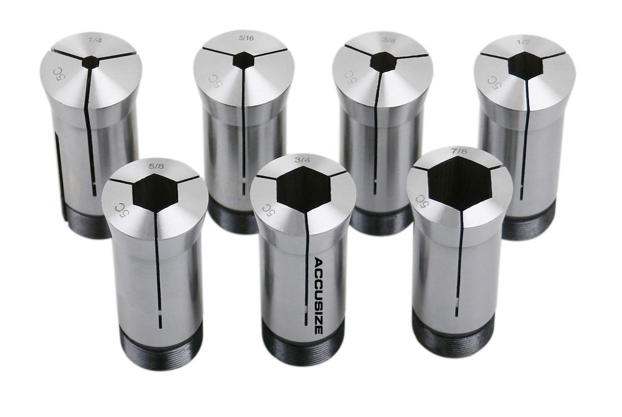 5C Hex Collets, 7 Pcs/Set, Size Including 1/4'', 5/16'', 3/8'', 1/2'',