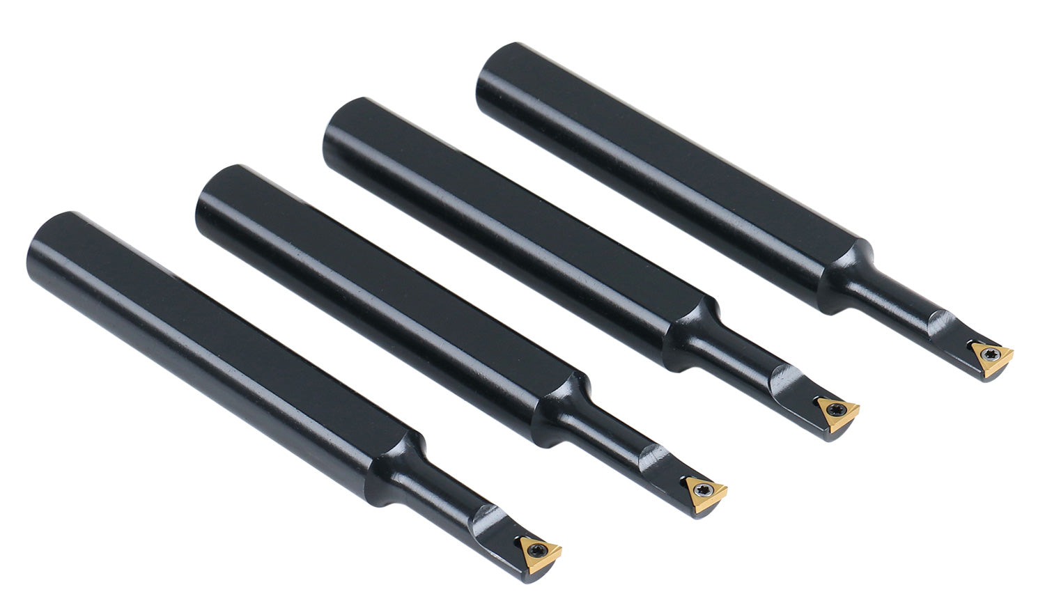 4pc Indexable Mini Boring Bar Set, 95° & 91° Entry Angle, Carbide TiN