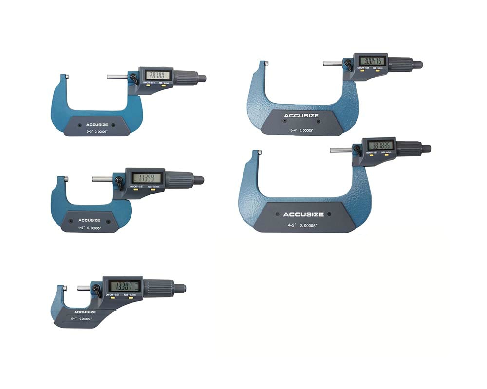 5pcs/set 0-5"x.00005" 2-Key Electronic Digital Micrometers, #MD71-0001